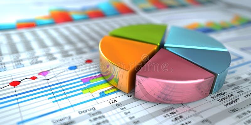 A Colorful Pie Chart on Financial Reports Illustrating Data Analysis ...