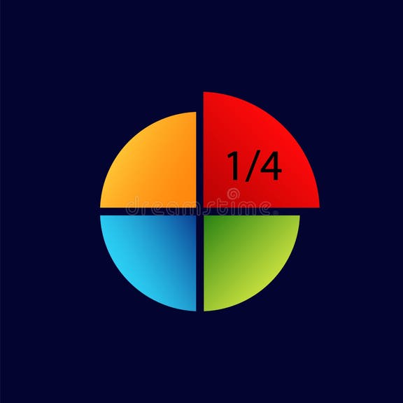 Colorful Pie Chart with One Fourth Highlighted in Red Segment for Data ...