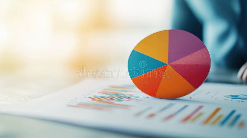 Colorful Pie Chart Placed on Top of Documents with Data Graphs ...