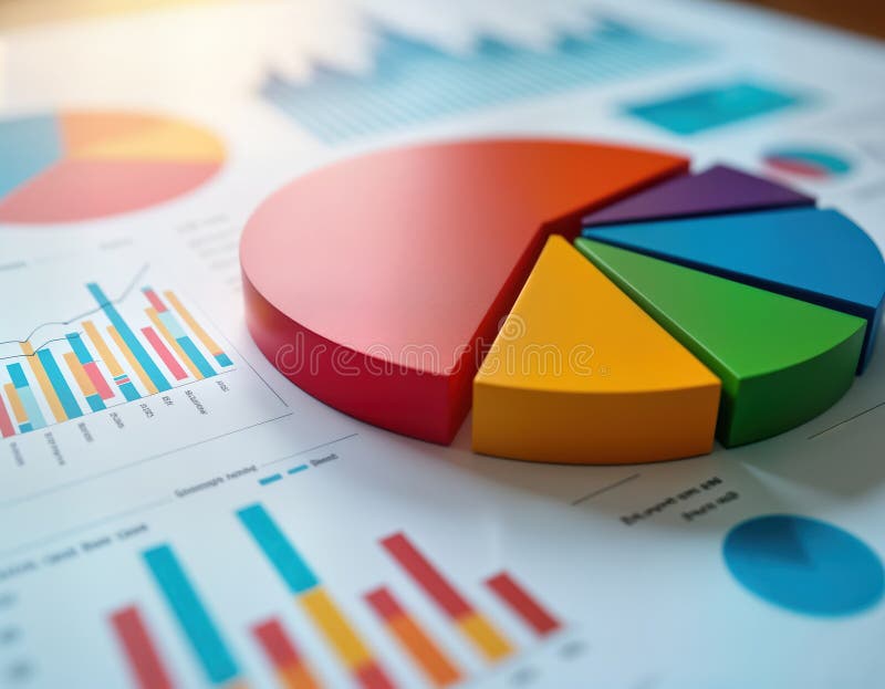 Colorful Pie Chart Sits on Financial Report. Data Visuals Show Market ...