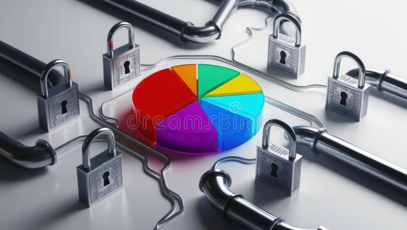 Colorful Pie Chart Surrounded by Locks and Pipes, Symbolizing Data ...