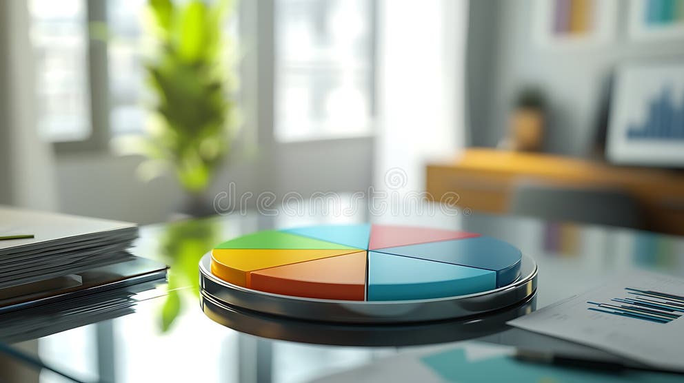 A Colorful Pie Chart is on a Table in Front of a Window Stock ...