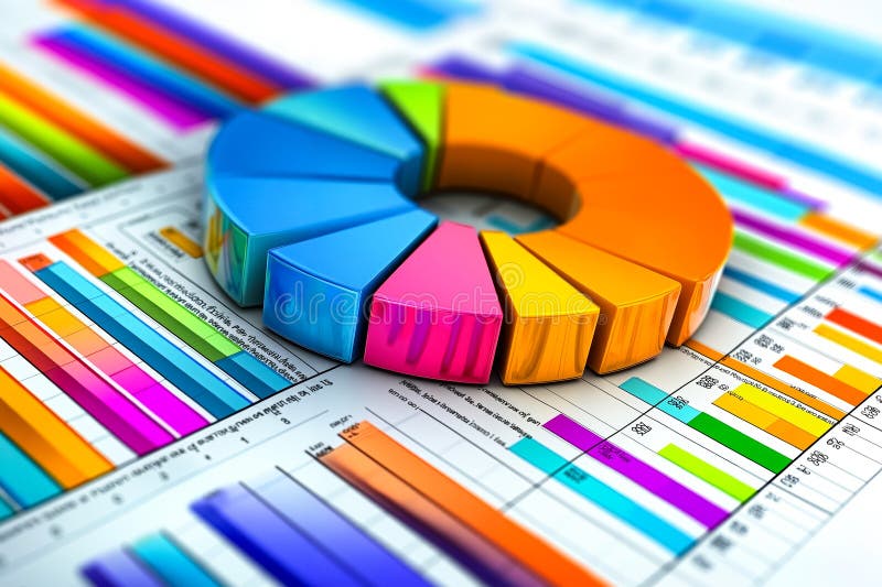 A Colorful Pie Chart on Top of a Pile of Papers Stock Illustration ...