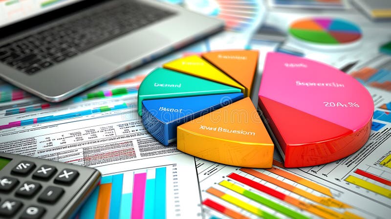 A Colorful Pie Chart is on Top of a Stack of Papers and a Calculator ...