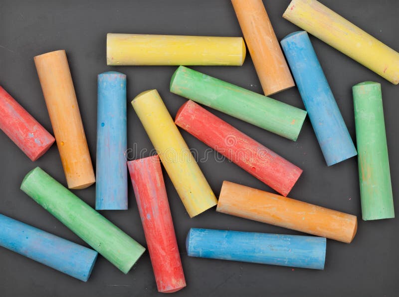 Colorful Pieces of Chalk on Blackboard Stock Image - Image of creative ...