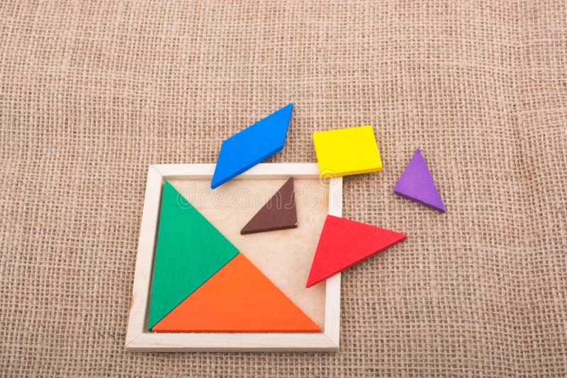Pieces of a Square Tangram Puzzle Stock Image - Image of canvas ...
