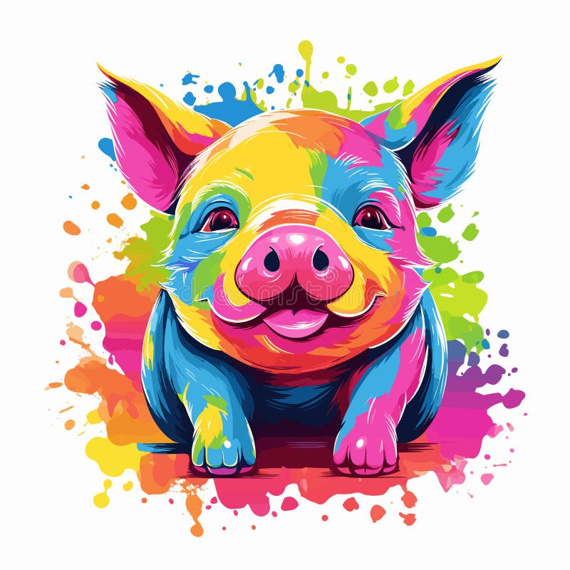 Colorful Pig with Big Smile on Its Face, Sitting in Front of White ...