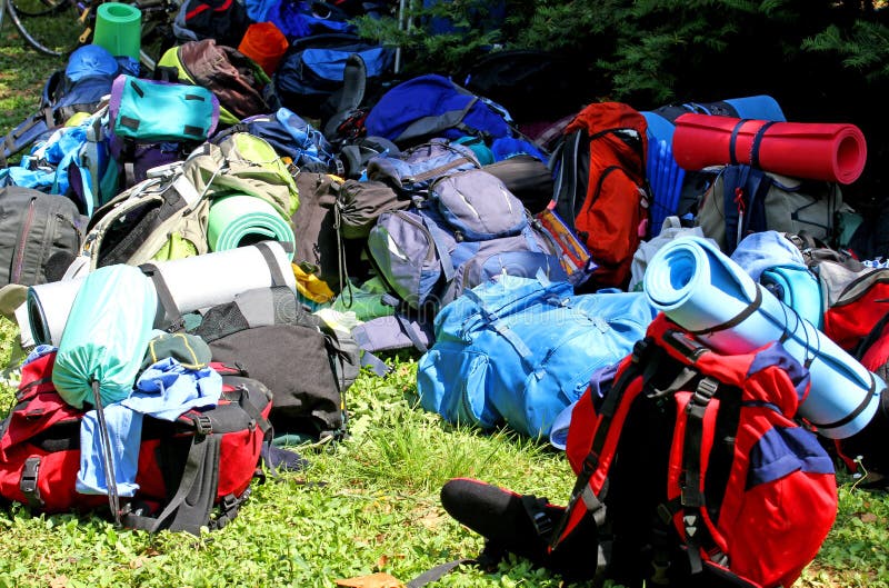 Colorful Pile of Backpack of Scouts during an Excursion in the N Stock ...