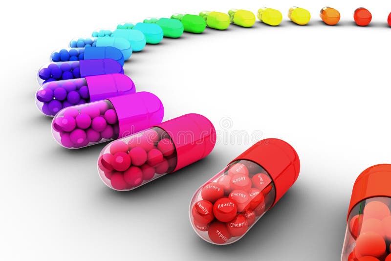 Colorful Pill Filled with Text, Message of Healthy Stock Photo - Image ...