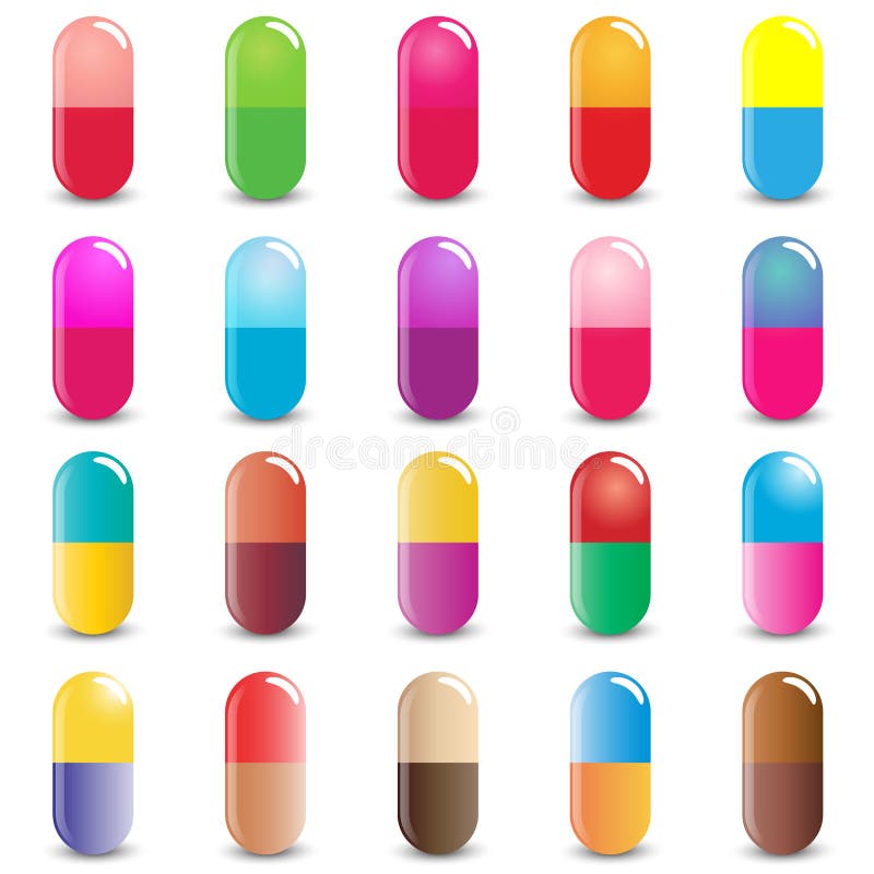 Colorful Pill Icon on White Background Stock Vector - Illustration of ...
