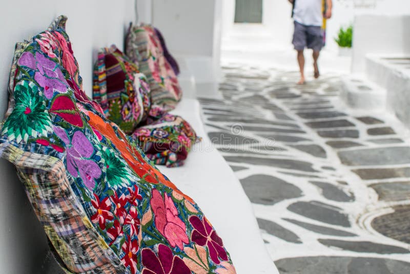 Colorful Pillows on a Bench Stock Image - Image of hotel, beautiful ...