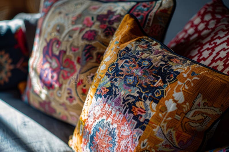 Colorful Pillows with Patterns in Bohemian Style Stock Photo - Image of ...