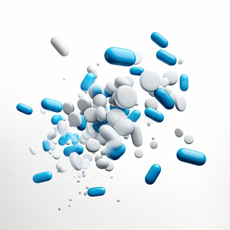 Colorful Pills and Capsules Falling on White Surface with Various ...