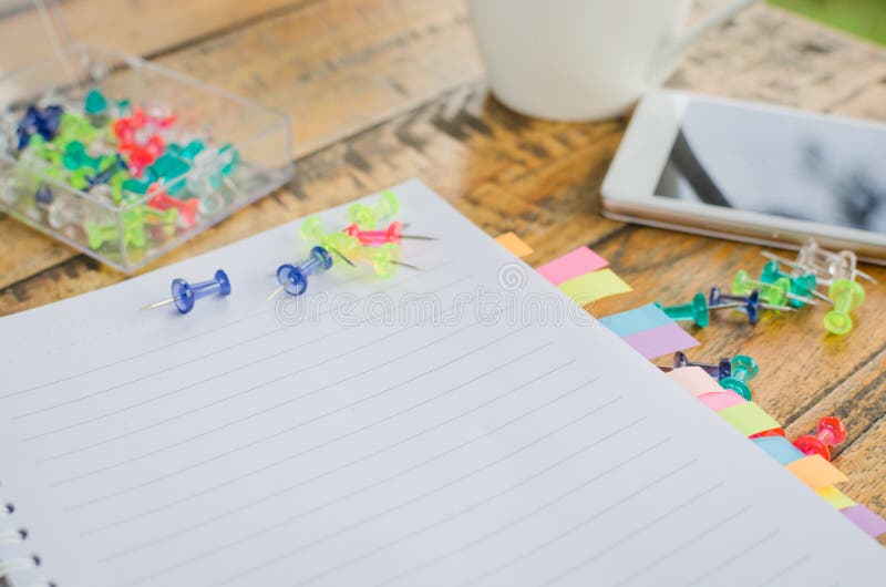 Colorful Pin with Blank Notebook Stock Photo - Image of color, close ...