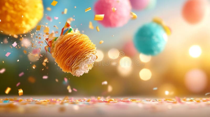 Colorful Pinata Exploding with Confetti in a Party Scene Stock ...