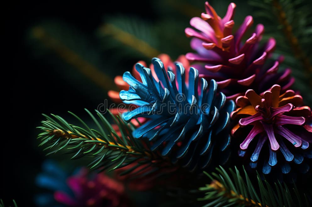 Colorful Pine Cones on a Christmas Tree Stock Illustration ...