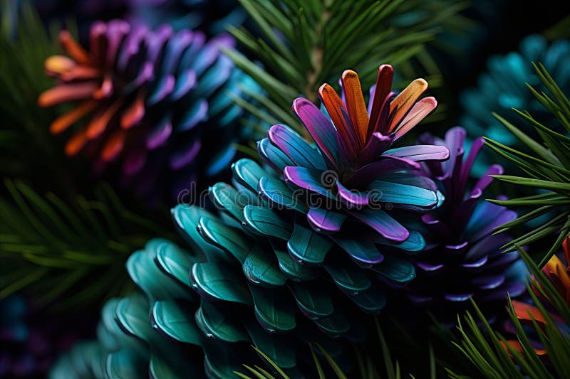 Colorful Pine Cones on a Christmas Tree Stock Illustration ...