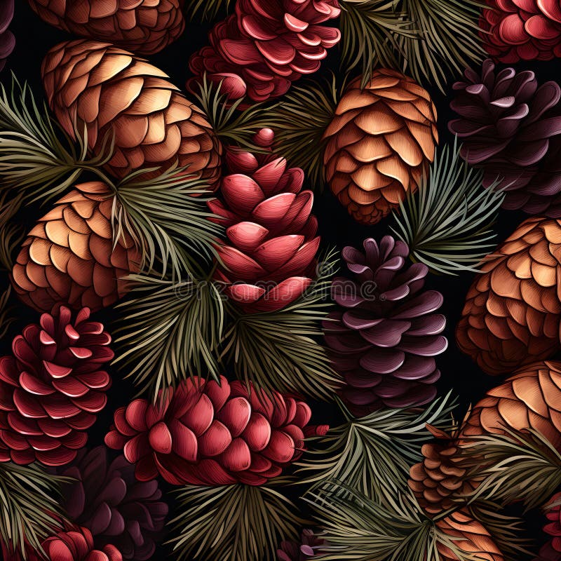 Colorful Pine Cones Pattern Stock Illustration - Illustration of purple ...