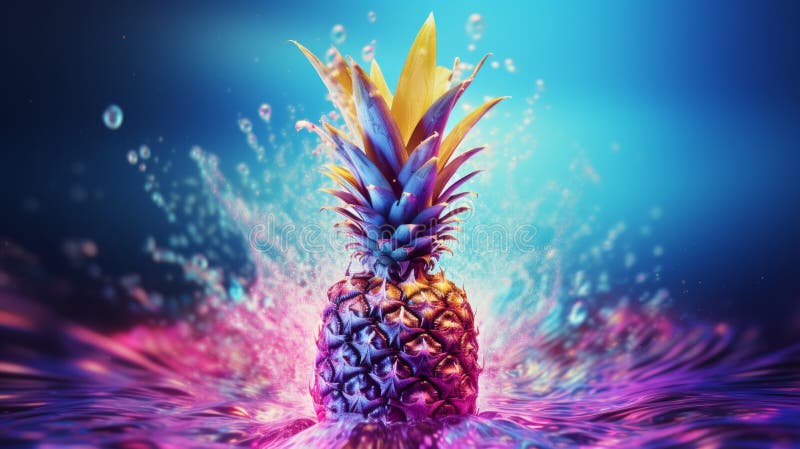Colorful Pineapple and Splashes on Bright Background. Neural Network Ai ...