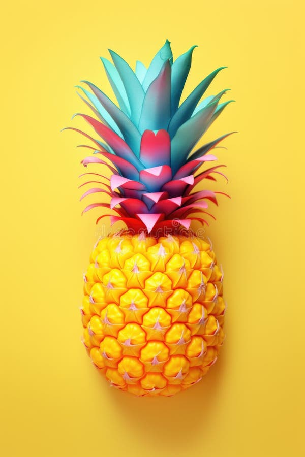 A Colorful Pineapple on a Yellow Background, Vibrant Pop Art Image ...