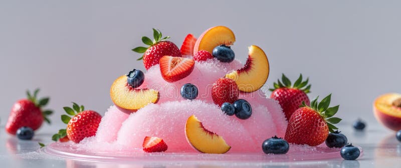 Colorful Pink Snow Ice Dessert with Fresh Fruit. Stock Photo - Image of ...