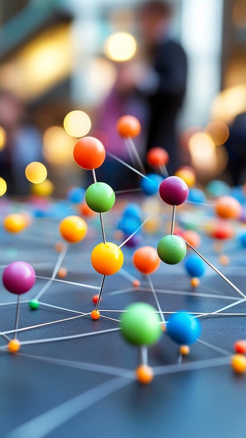 Colorful Pins Creating a Network on Top of a Reflective Surface Stock ...