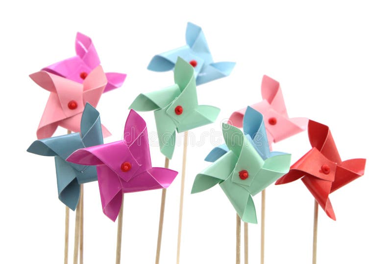 Colorful Pinwheels on White Background Stock Image - Image of blowing ...
