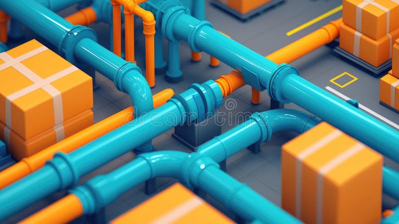 Colorful Pipes and Boxes Form an Intricate Layout, Symbolizing Modern ...