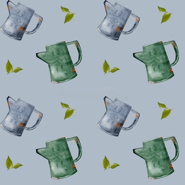 Colorful Pitcher Pattern on a Light Blue Background with Green Leaves ...