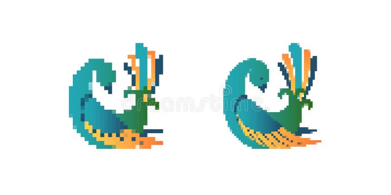 Colorful Pixel Art Bird with Vibrant Tail Feathers in Unique Artistic ...