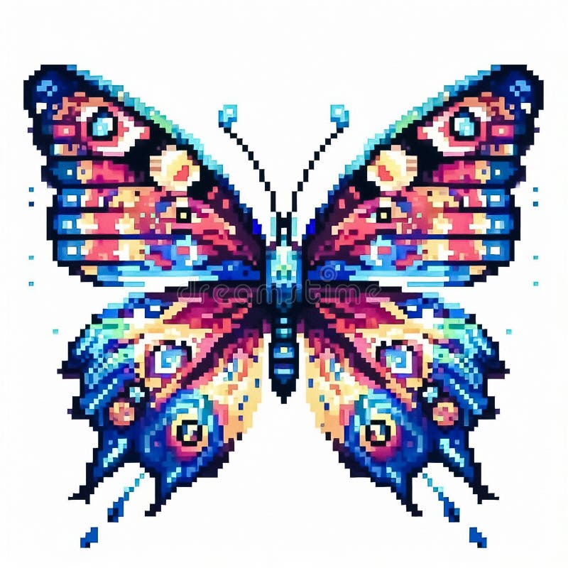 Colorful Pixel Art Butterfly with Intricate Patterns Stock Illustration ...