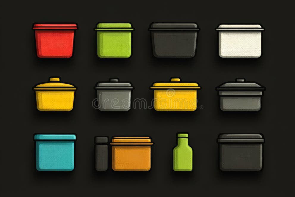 Colorful Pixel Art Kitchen Containers and Utensils Stock Illustration ...