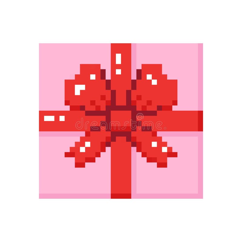 Colorful Pixel Art Pink Gift Box with a Red Bow Stock Vector ...
