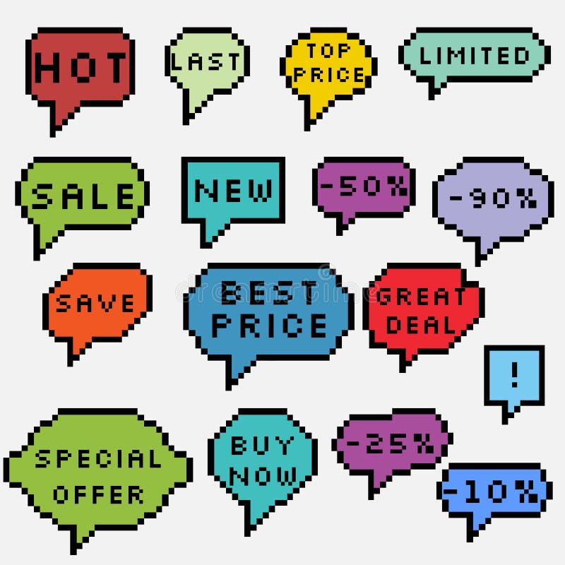 Colorful Pixel Art Sale Labels Stock Illustration - Illustration of ...