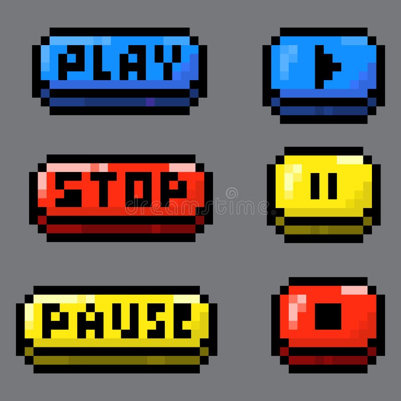 Pixel Art Media Control Buttons Set Stock Vector - Illustration of ...