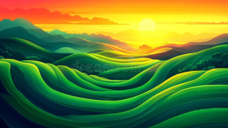 Colorful Pixel Art Sunrise Over Terraced Hills Stock Illustration ...