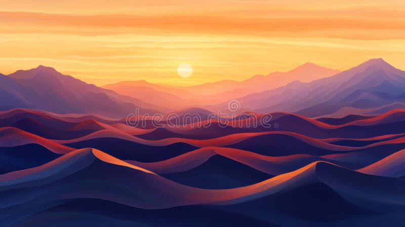 Colorful Pixel Art Sunset Over Mountains and Sand Dunes Stock ...