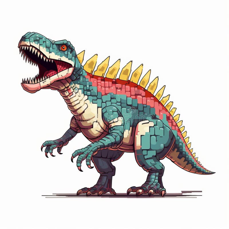 Colorful Dinosaur Illustration with Spikes - Pixel Art Design Stock ...