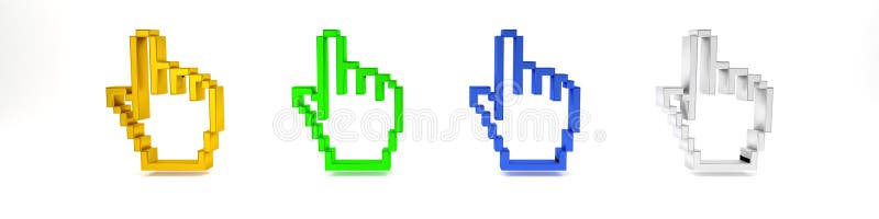 Colorful Pixel Hand Cursor Icon Isolated on White Background. Pointer ...