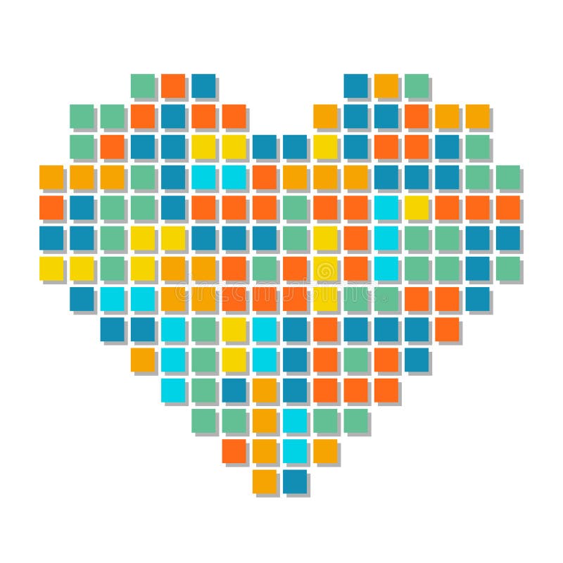 Colorful Pixel Style Heart Shape Stock Vector - Illustration of romance ...