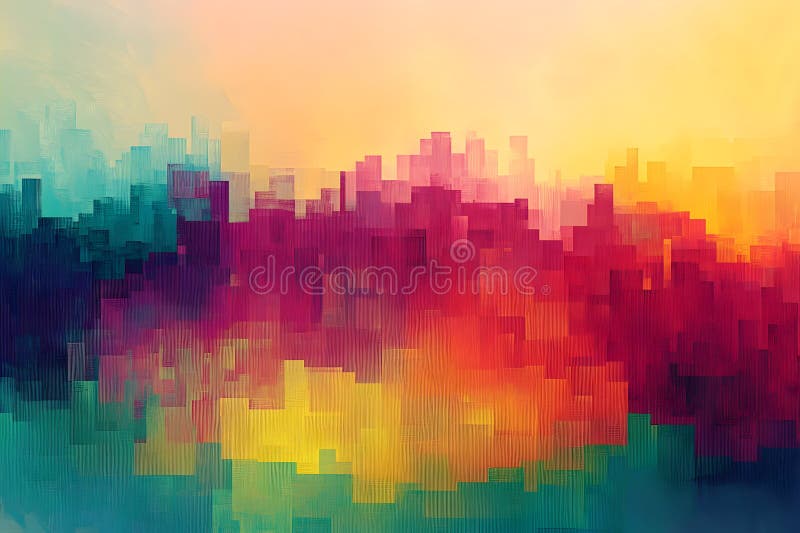 Colorful Pixelated Abstract Landscape with Warm Sunset Hues Stock ...