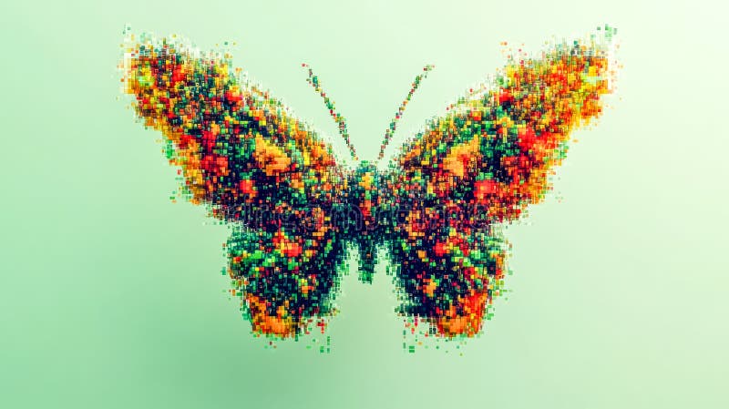 Colorful Pixelated Butterfly Emerging from Digital Data Stream Stock ...