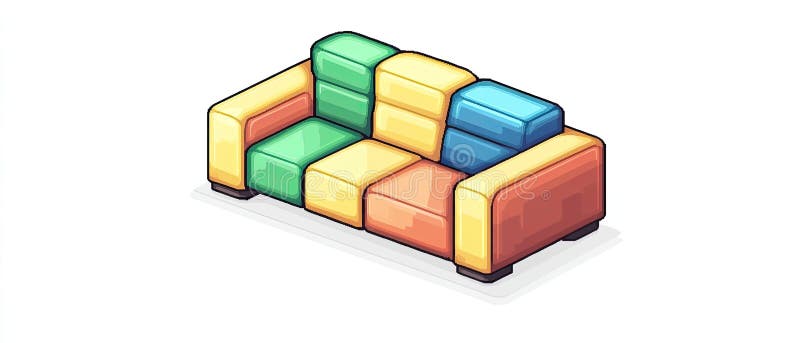 Colorful Pixelated Couch with Various Cushions Stock Illustration ...