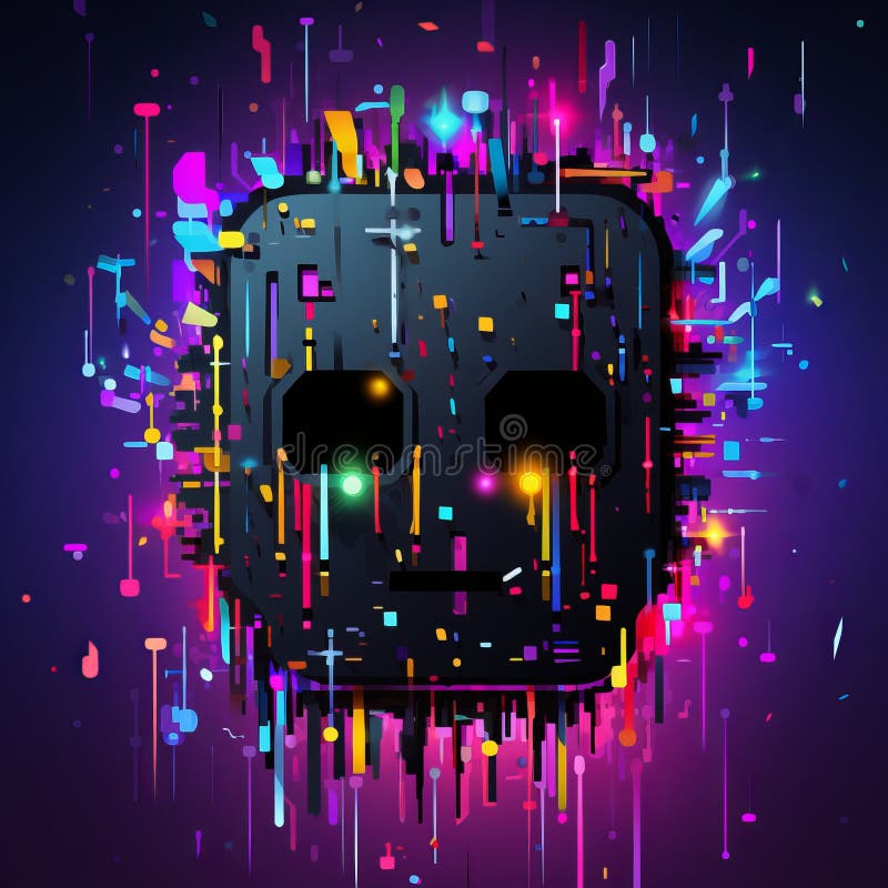 A Colorful Pixelated Face in the Middle of a Dark Background Stock ...