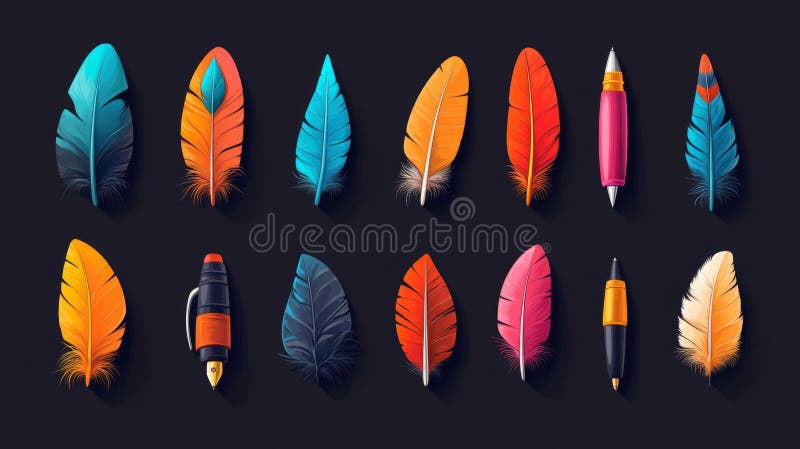 Colorful Pixelated Feathers Set: Digital Art Illustration Stock ...