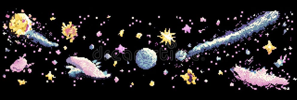 Colorful Pixelated Outer Space Scene Featuring Planets, Stars, and ...