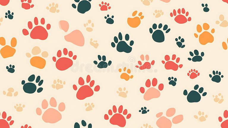 Colorful Pixelated Paw Print Pattern on Beige Background Stock ...