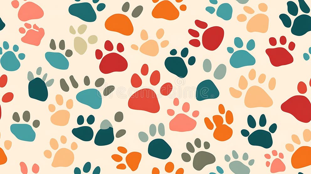 Colorful Pixelated Paw Prints Seamless Pattern Background Stock ...