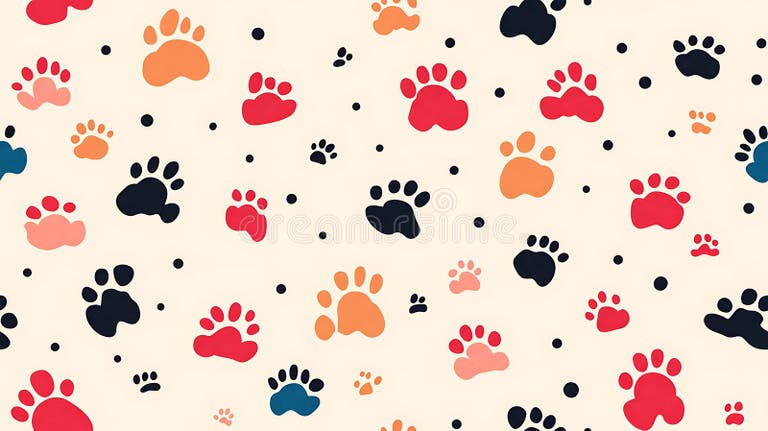 Colorful Pixelated Paw Prints Seamless Pattern on Beige Background ...