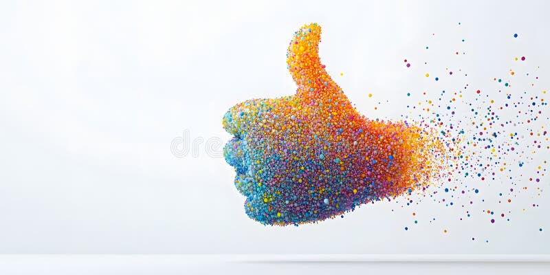Colorful Pixelated Thumbs Up Hand Gesture in 3D Rendering Dispersing ...